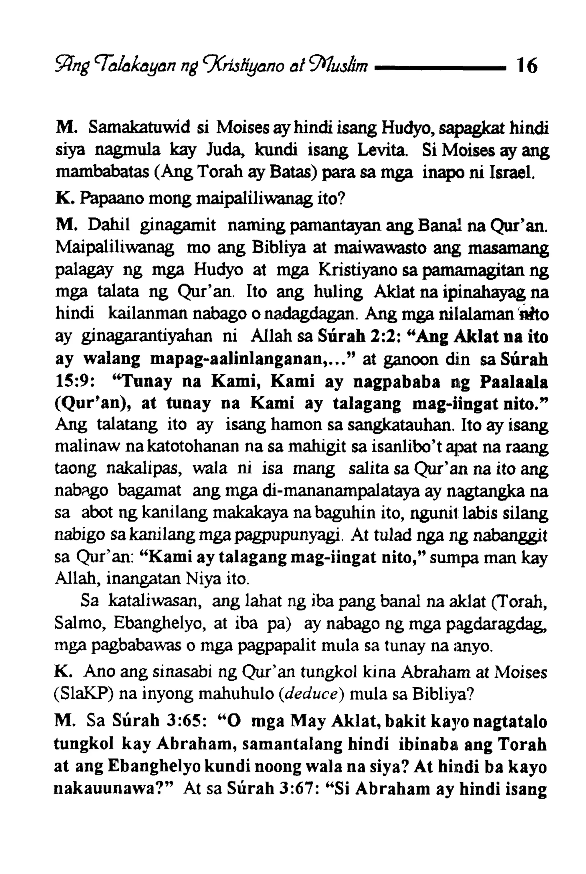 Dialogue between christian and muslim tagalog | PDF