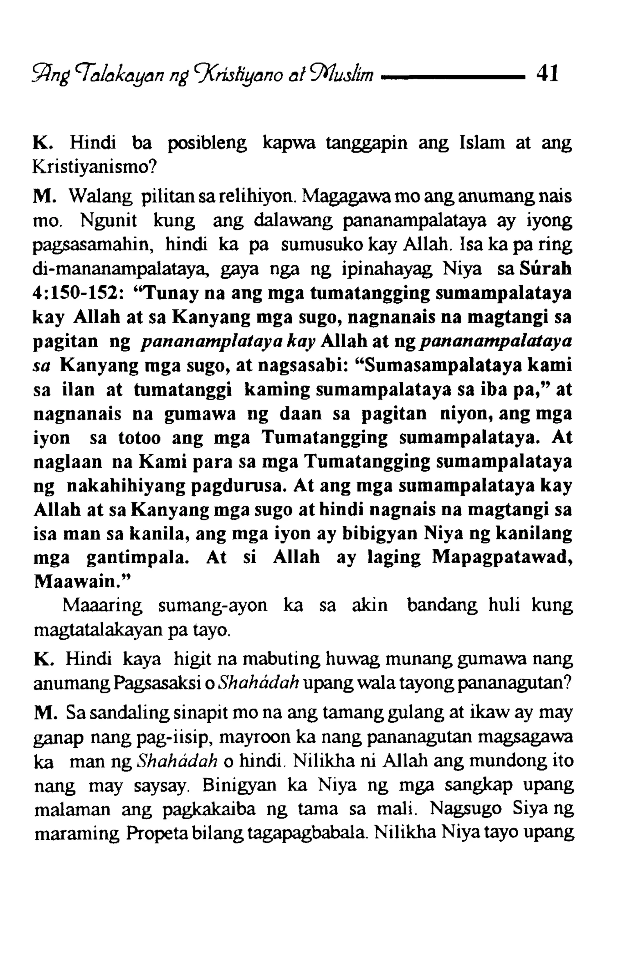 Dialogue between christian and muslim tagalog | PDF