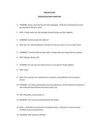 Dialogue buying furniture | DOCX | Children\'s Games and Toys | Shopping
