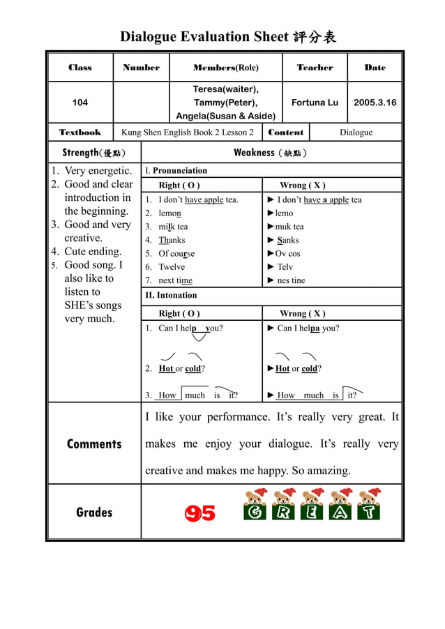 Dialogue evaluation sheet | PDF