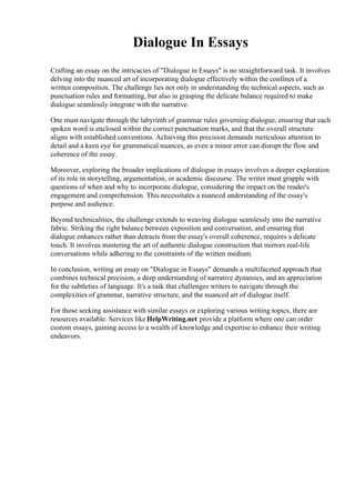 Dialogue In Essays. Daniel Webster College | PDF