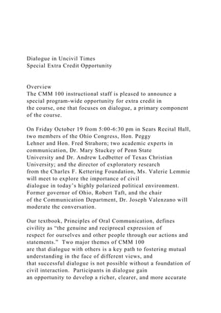 Dialogue in Uncivil Times Special Extra Credit Opportunity .docx