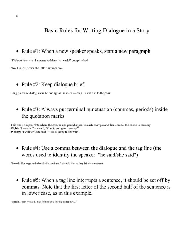 Dialogue notes with examples | DOC | Screenwriting | Content Production