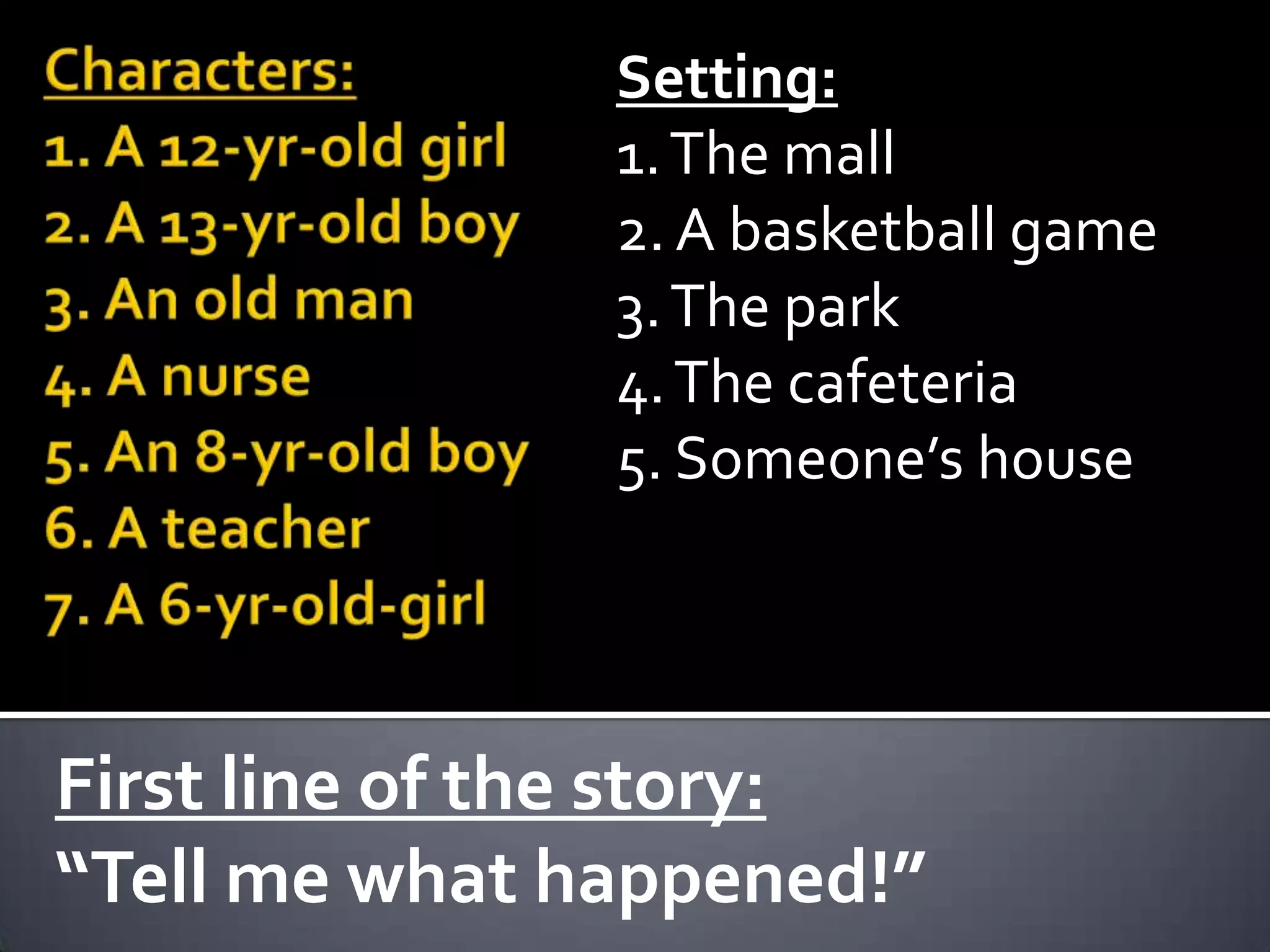 Dialogue story starters | PPTX | Screenwriting | Content Production