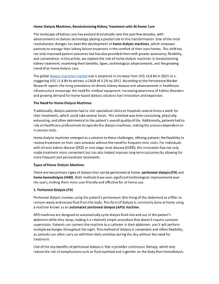 Home Dialysis Machines, Revolutionizing Kidney Treatment with At-home ...