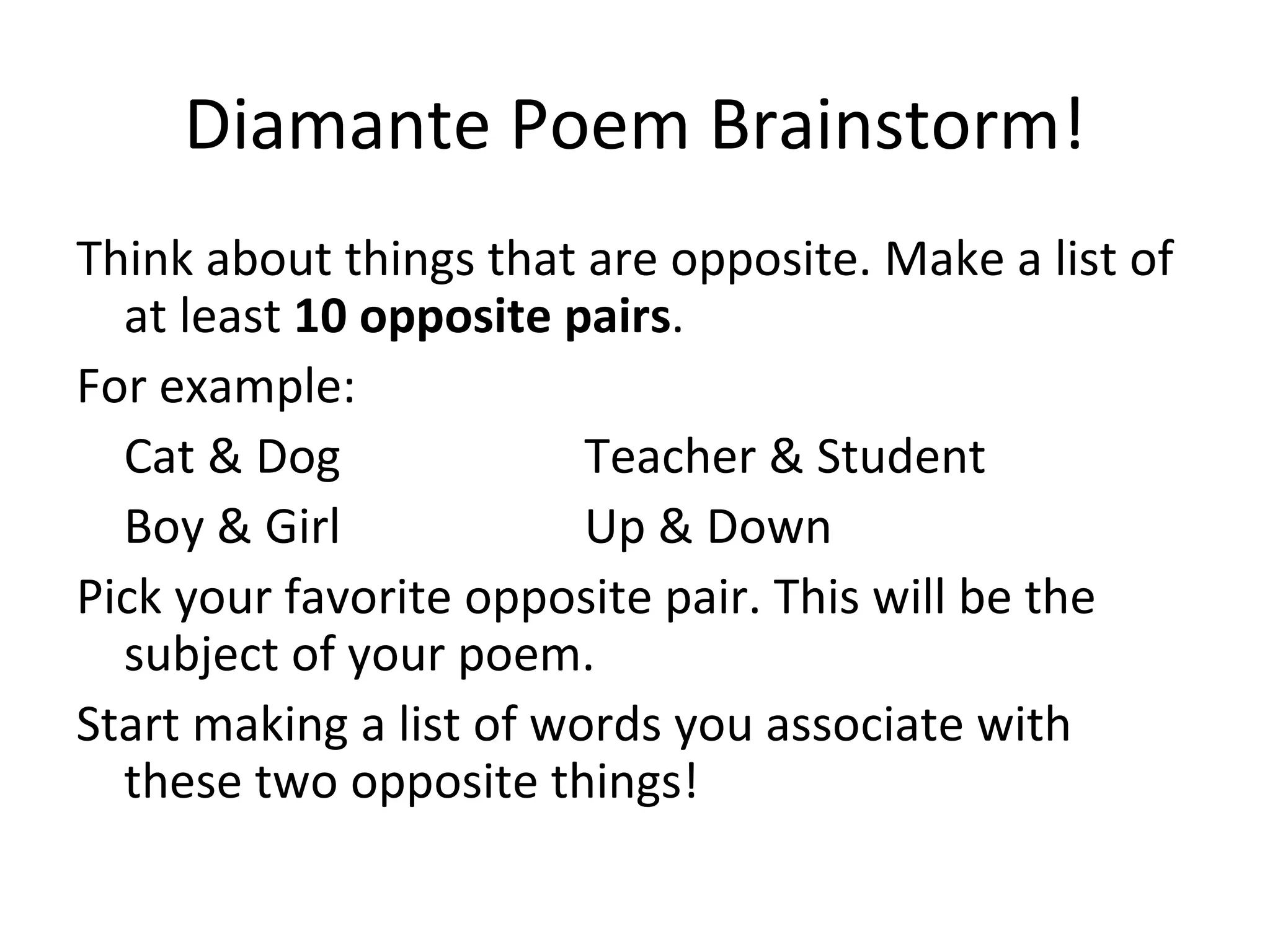 Diamante poems | PPT