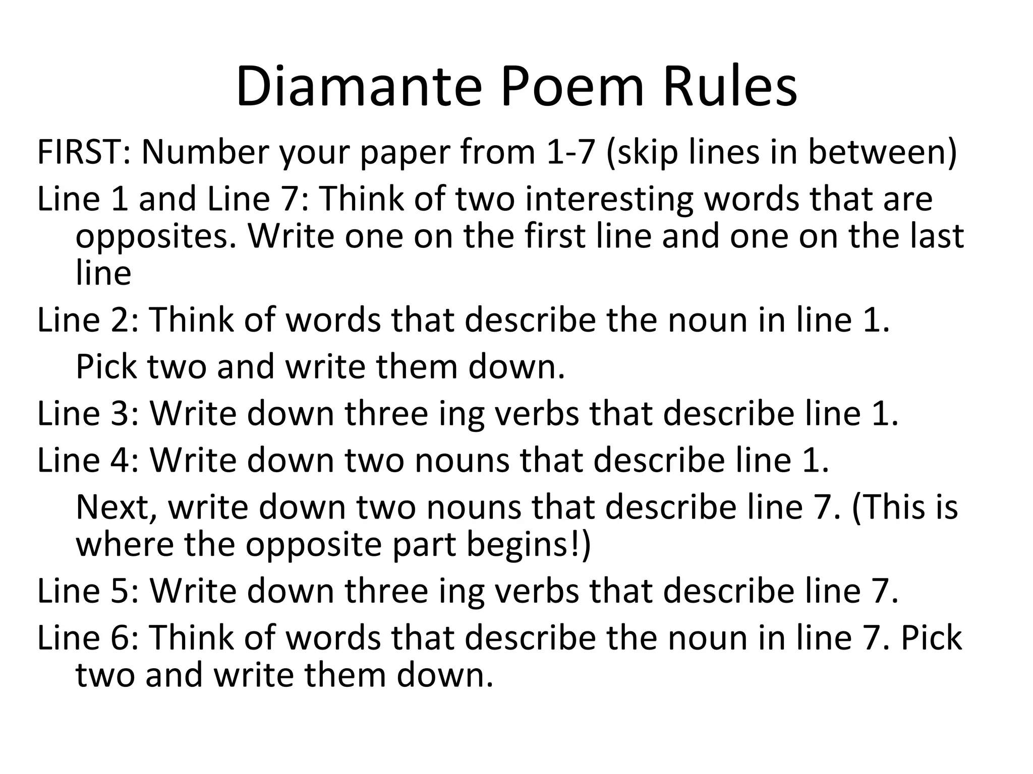 Diamante poems | PPT