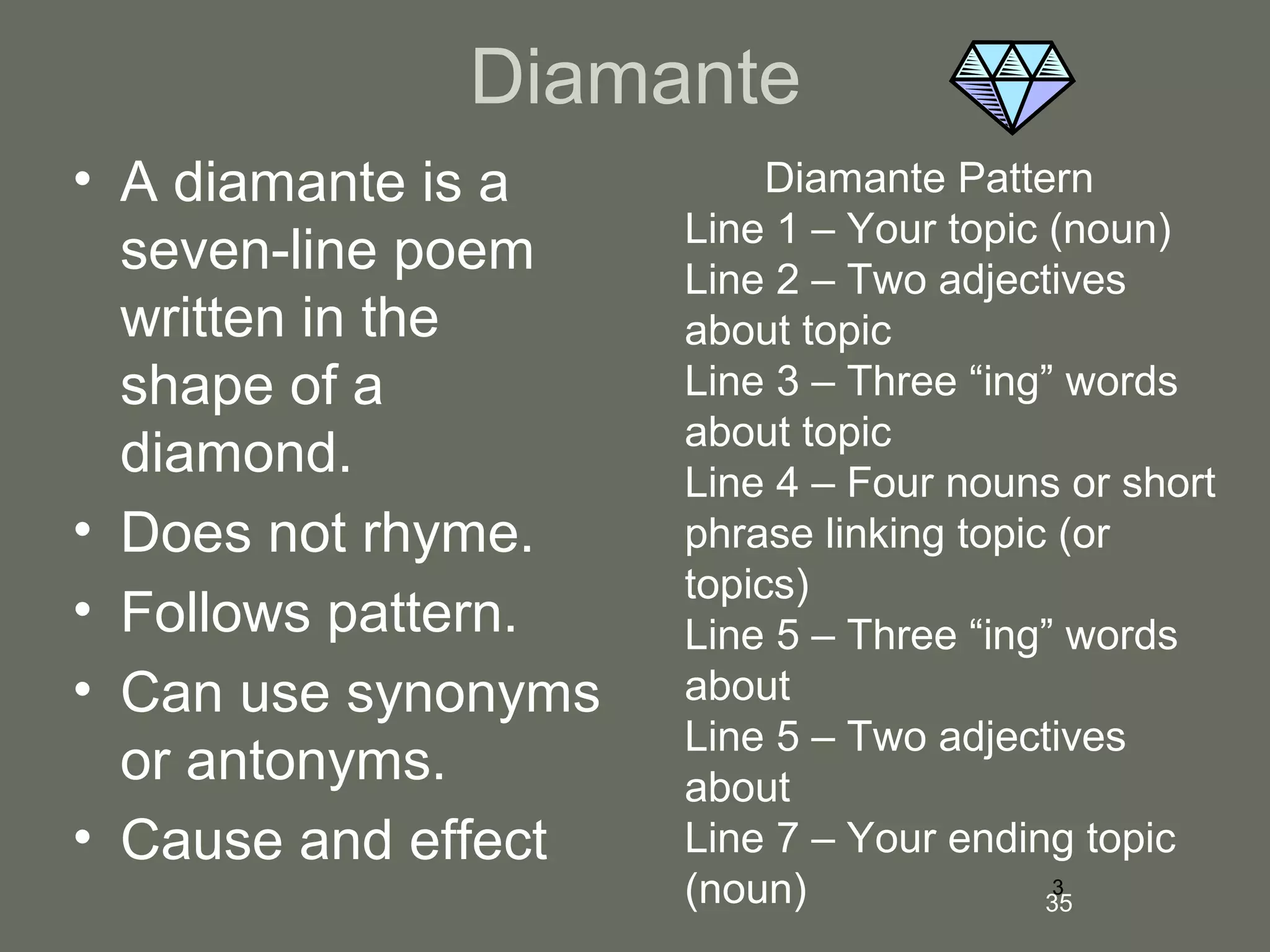 Diamante poems | PPT