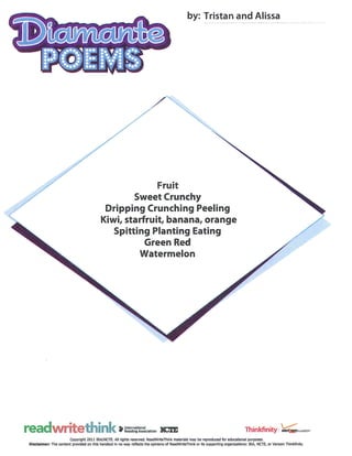Diamante Poems - 3rd Grade | PDF