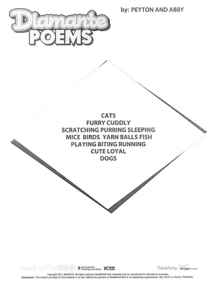 Diamante Poems - 3rd Grade | PDF