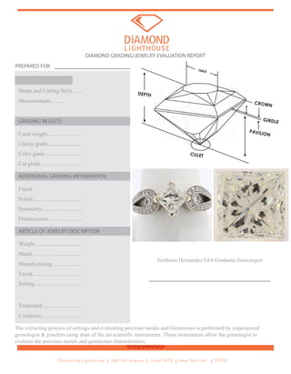 Diamond grading & jewelry evaluation report | PDF