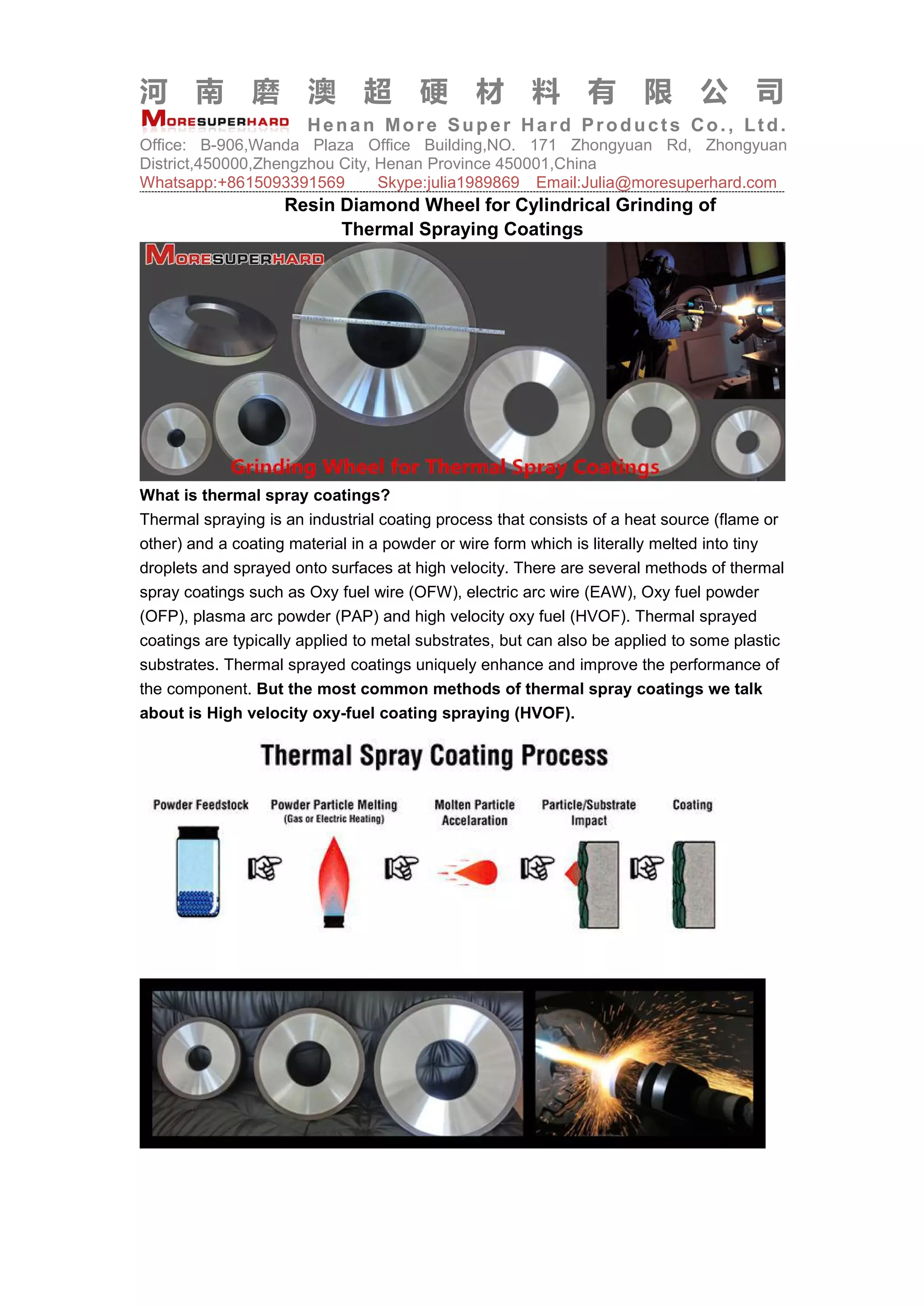 Diamond grinding wheel for cylindrical grinding of thermal spraying ...