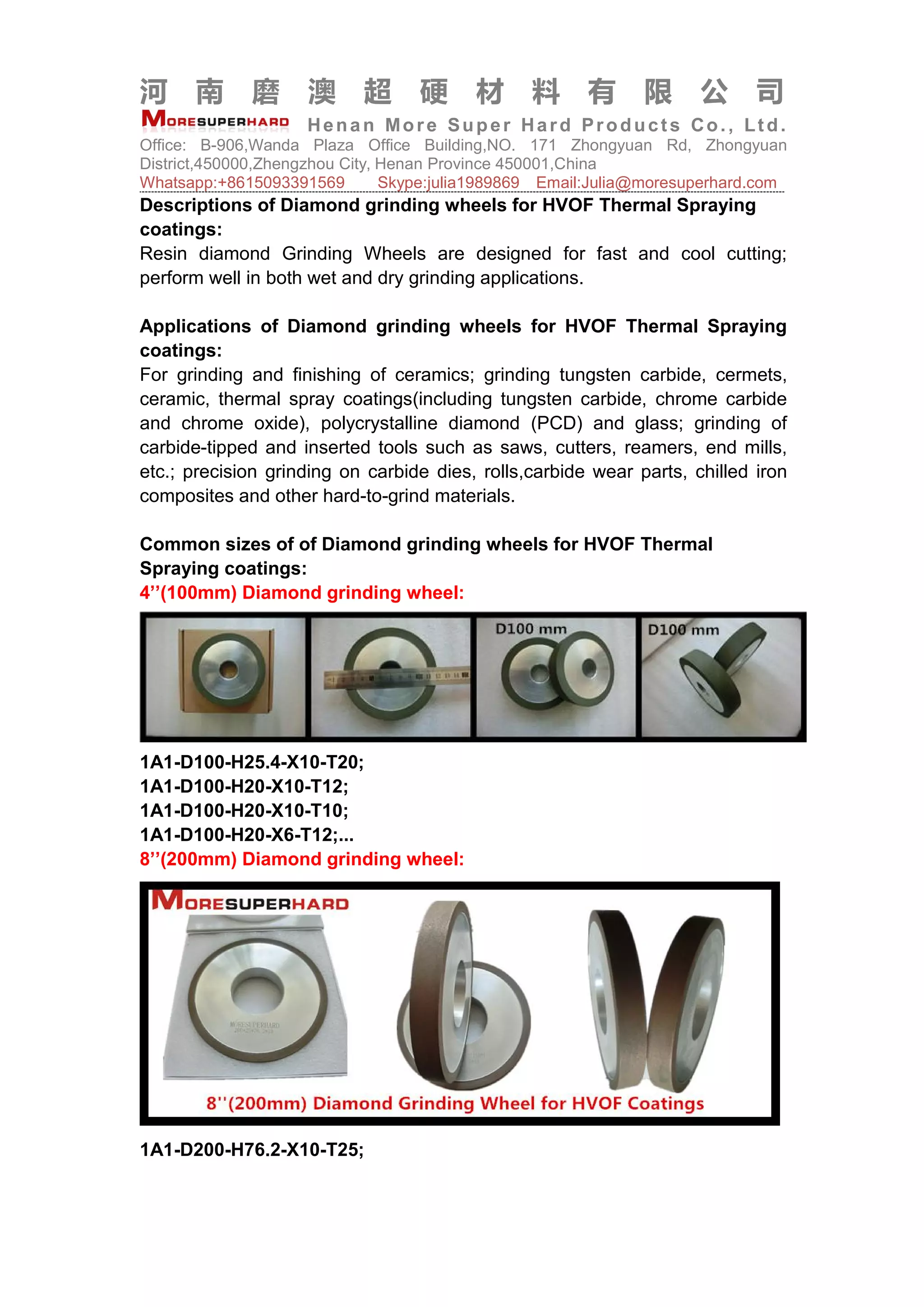 Diamond grinding wheel for cylindrical grinding of thermal spraying ...