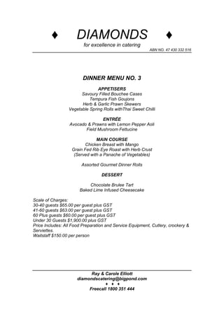 Diamonds menus 2014 | PDF
