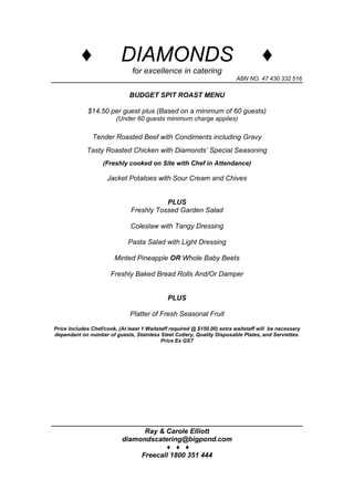 Diamonds menus 2014 | PDF