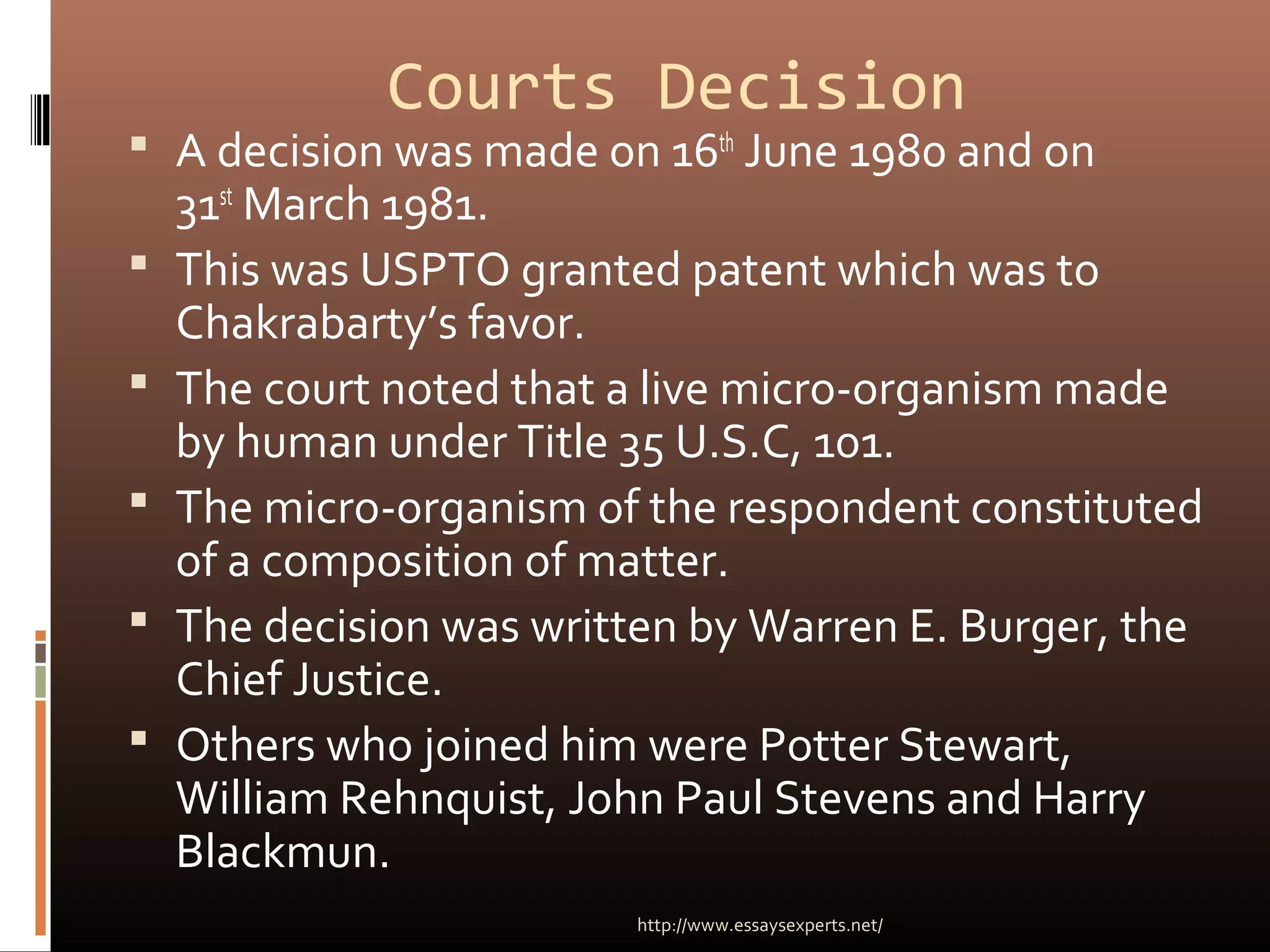 Diamond v. chakrabarty patent infringement | PPT