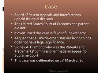 Diamond v. chakrabarty patent infringement | PPT