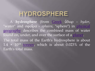 earth's hydrosphere and water pollution | PPTX