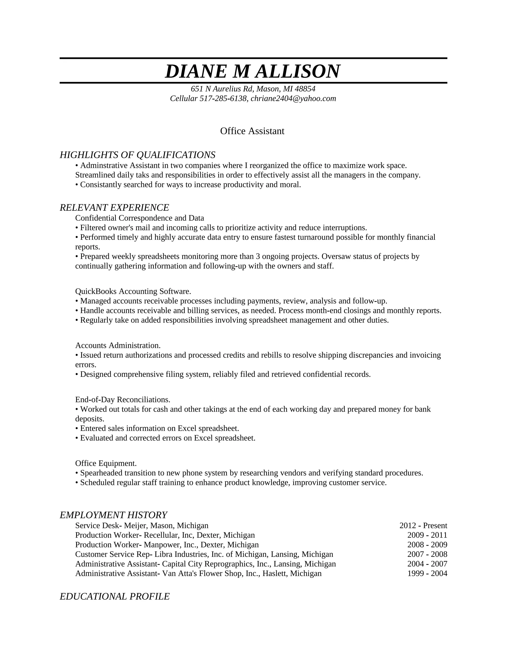 Diane allison resume | PDF