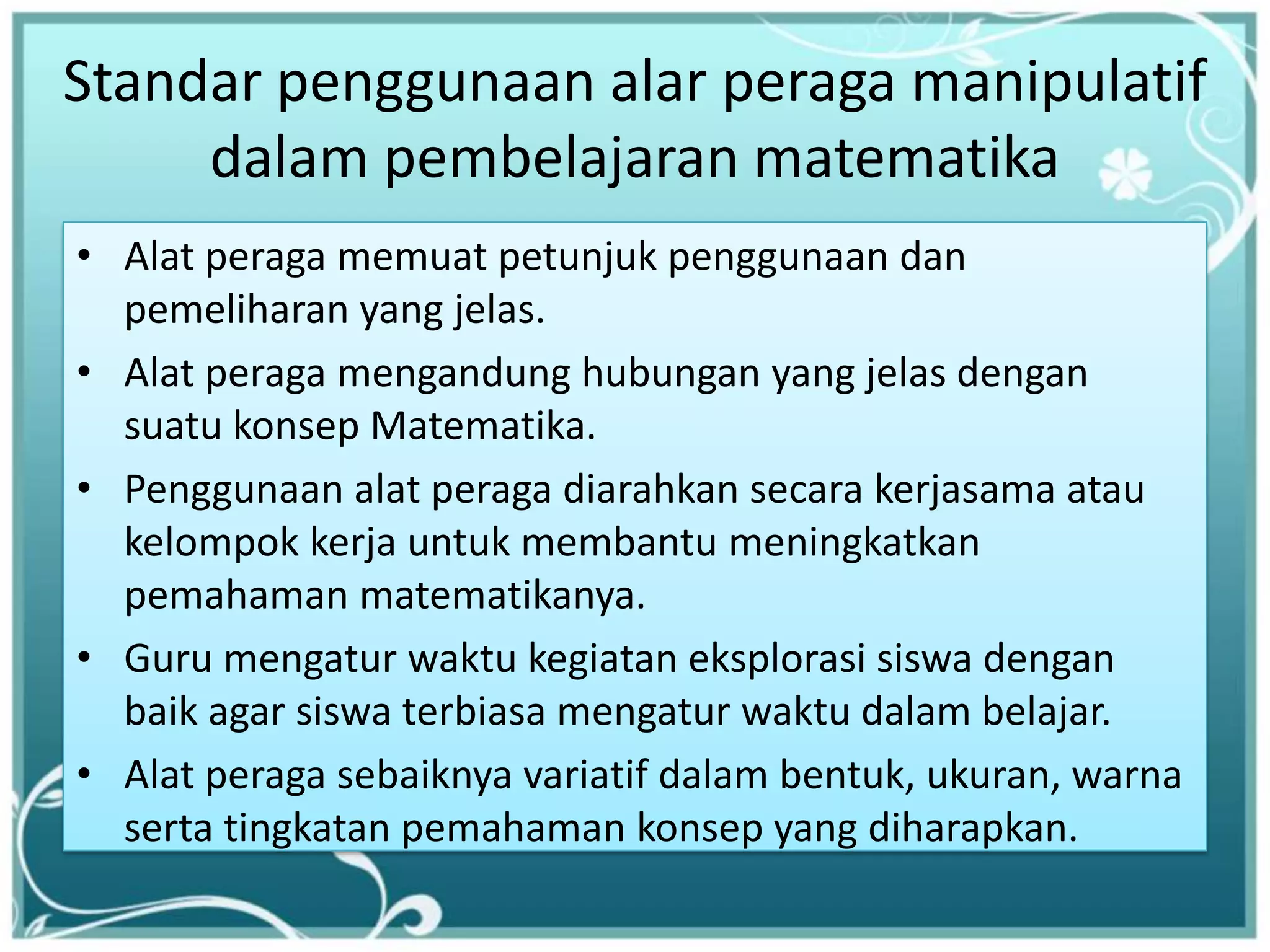 alat peraga manipulatif dalam pembelajaran matematika | PPTX