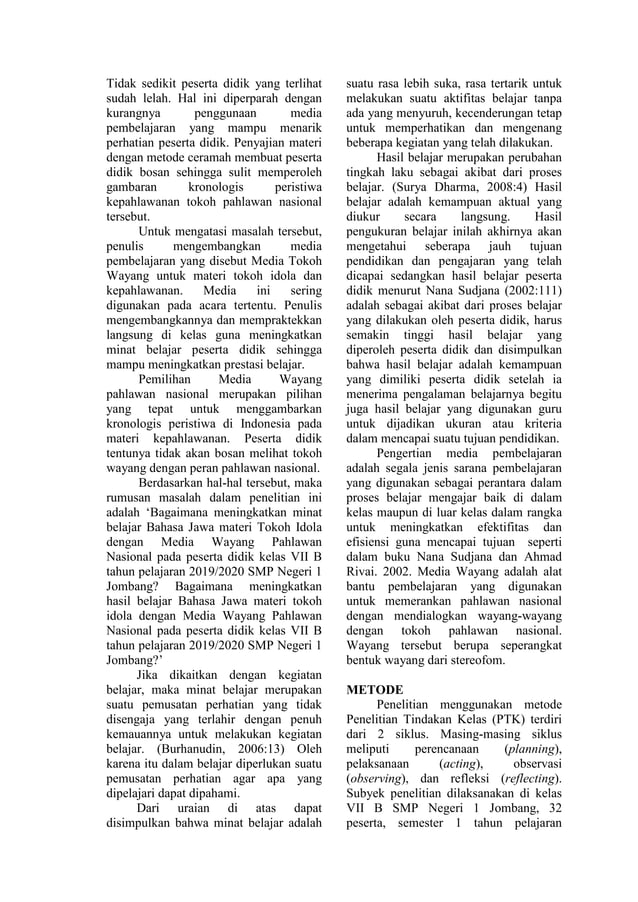 PENGGUNAAN MEDIA WAYANG PAHLAWAN NASIONAL UNTUK MENINGKATKAN HASIL BELAJAR BAHASA JAWA MATERI ...