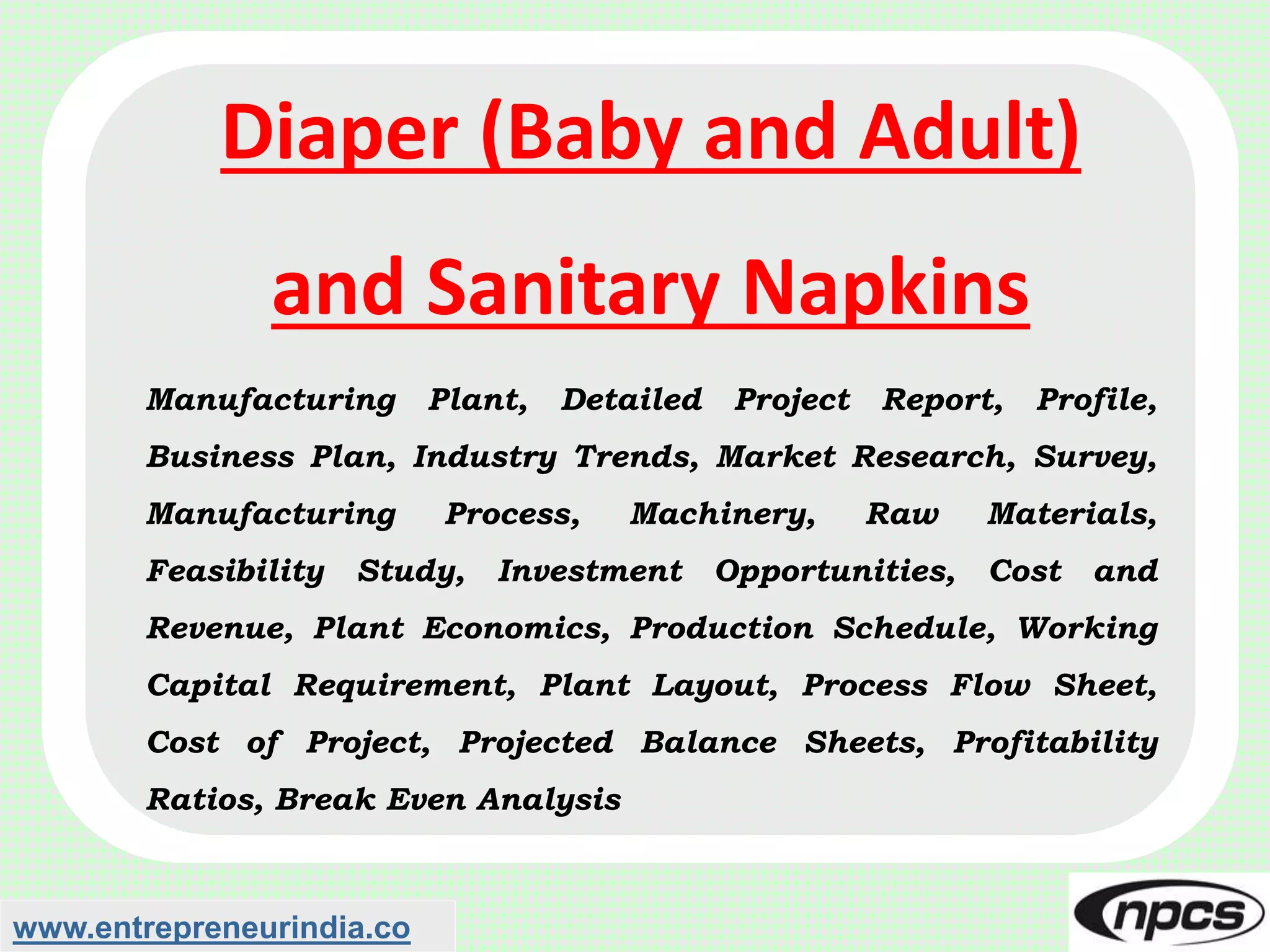 Diaper (Baby and Adult) and Sanitary Napkins | PPTX