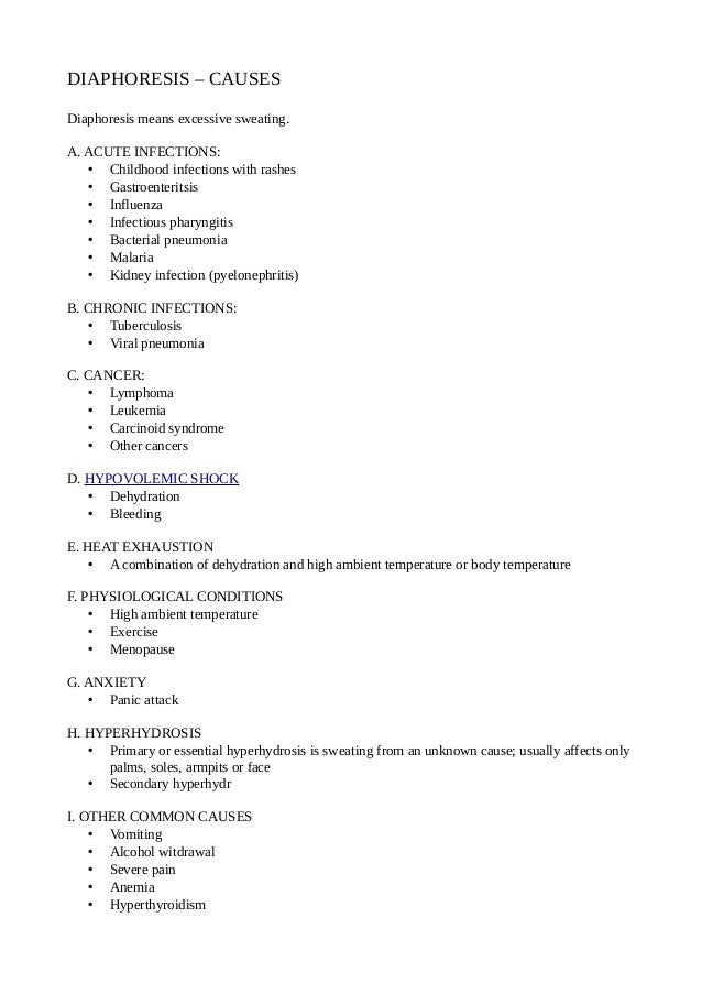 Diaphoresis Causes Diaphoresis Causes