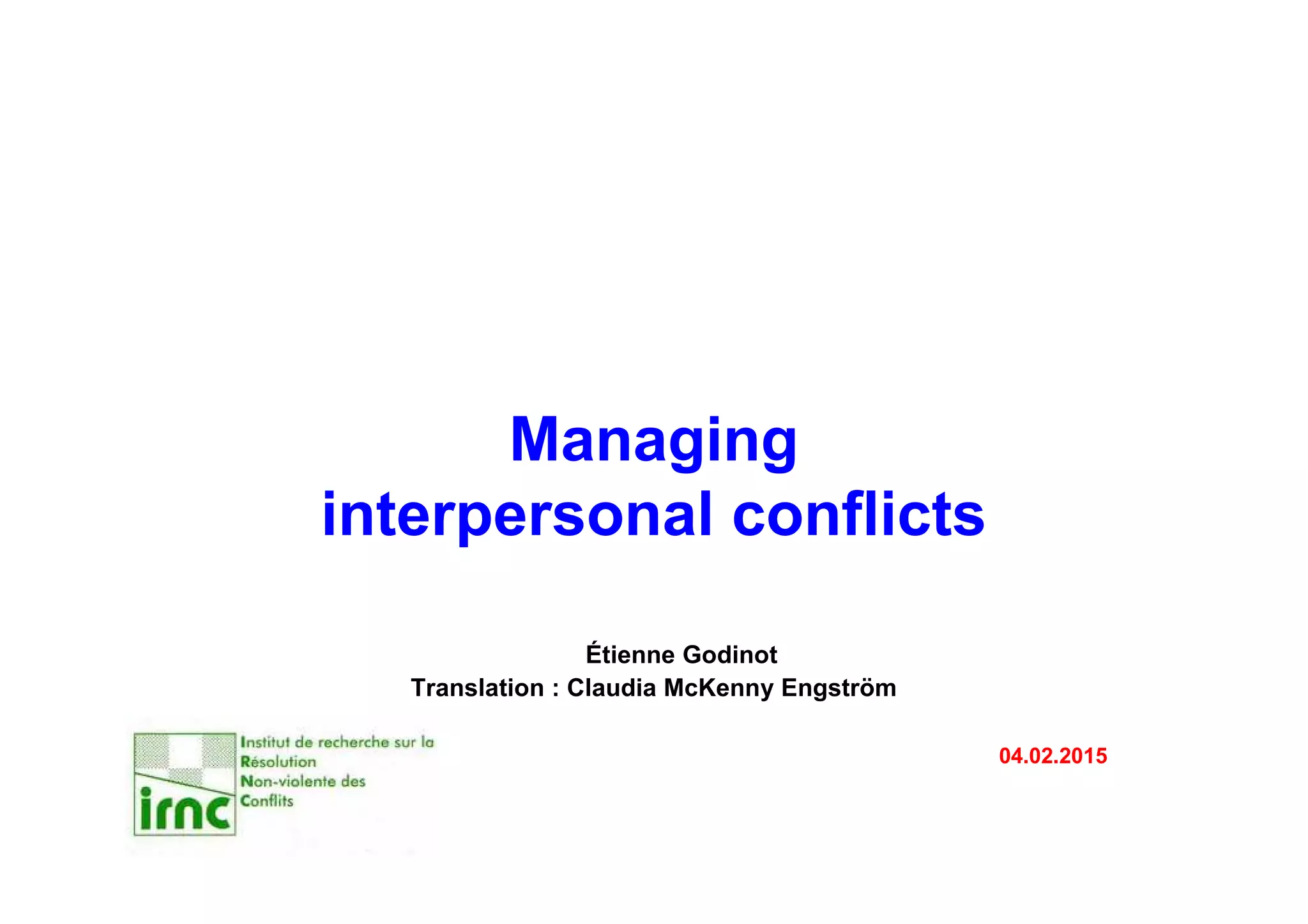 Managing interpersonal conflicts | PPT