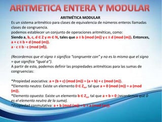 ELEXON MIRABAL (ARITMÉTICA MODULAR Y ENTERA) | PPTX