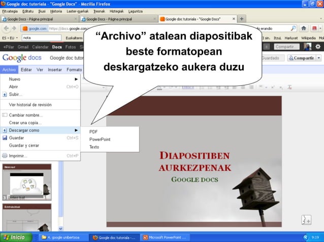 Diapositiben aurkezpenak google drive | PPT