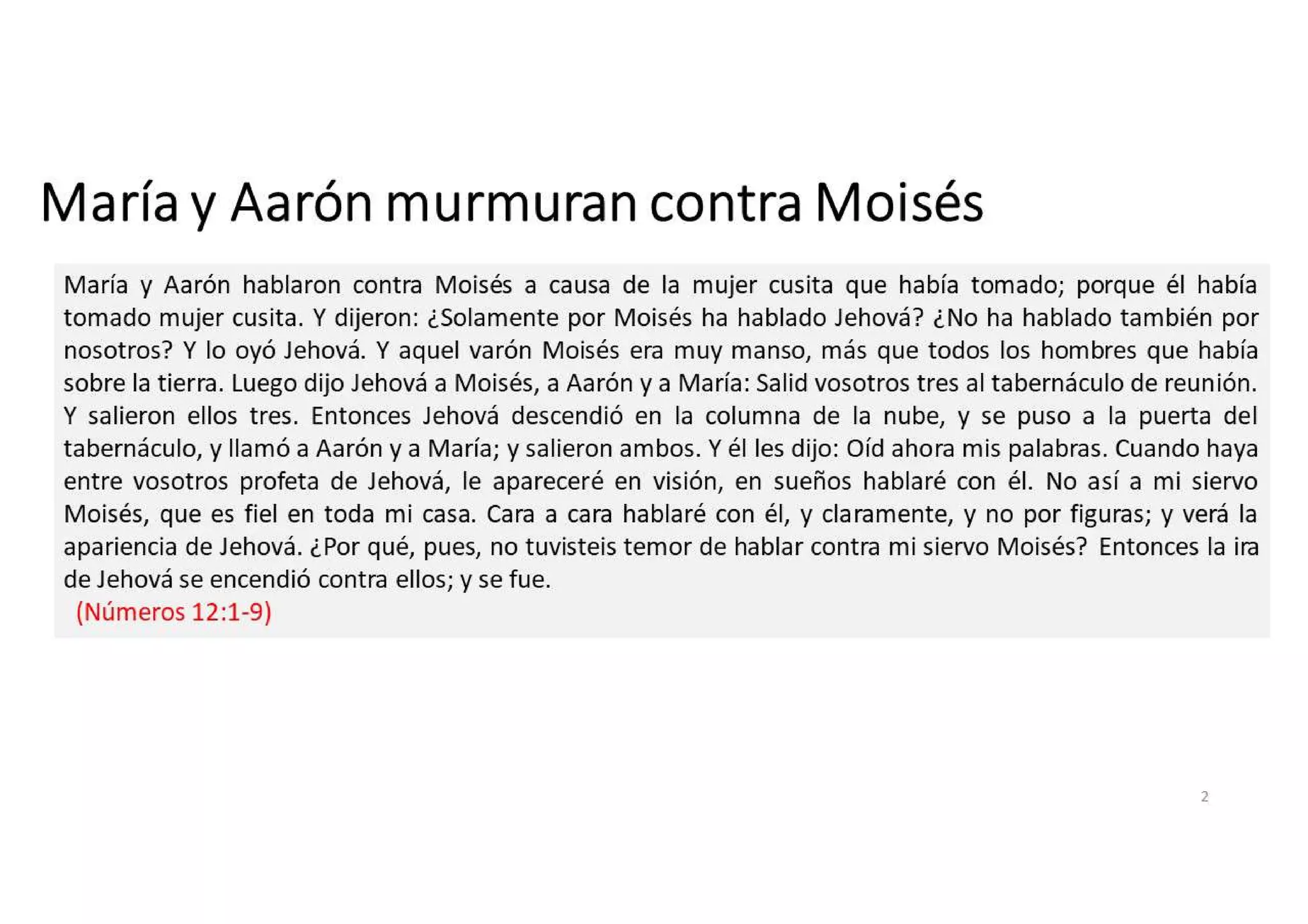 Números 12 María y Aarón murmuran contra Moisés | PDF