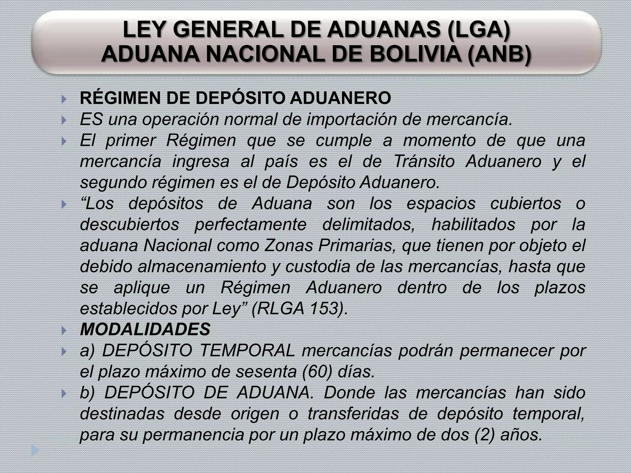 LEY GENERAL DE ADUANAS BOLIVIA | PPTX