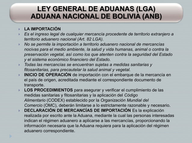 LEY GENERAL DE ADUANAS BOLIVIA | PPTX