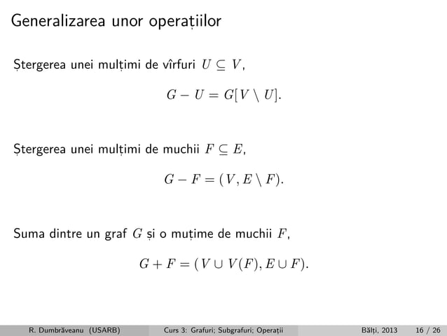 Curs 3: Grafuri; Subgrafuri; Operații | PDF