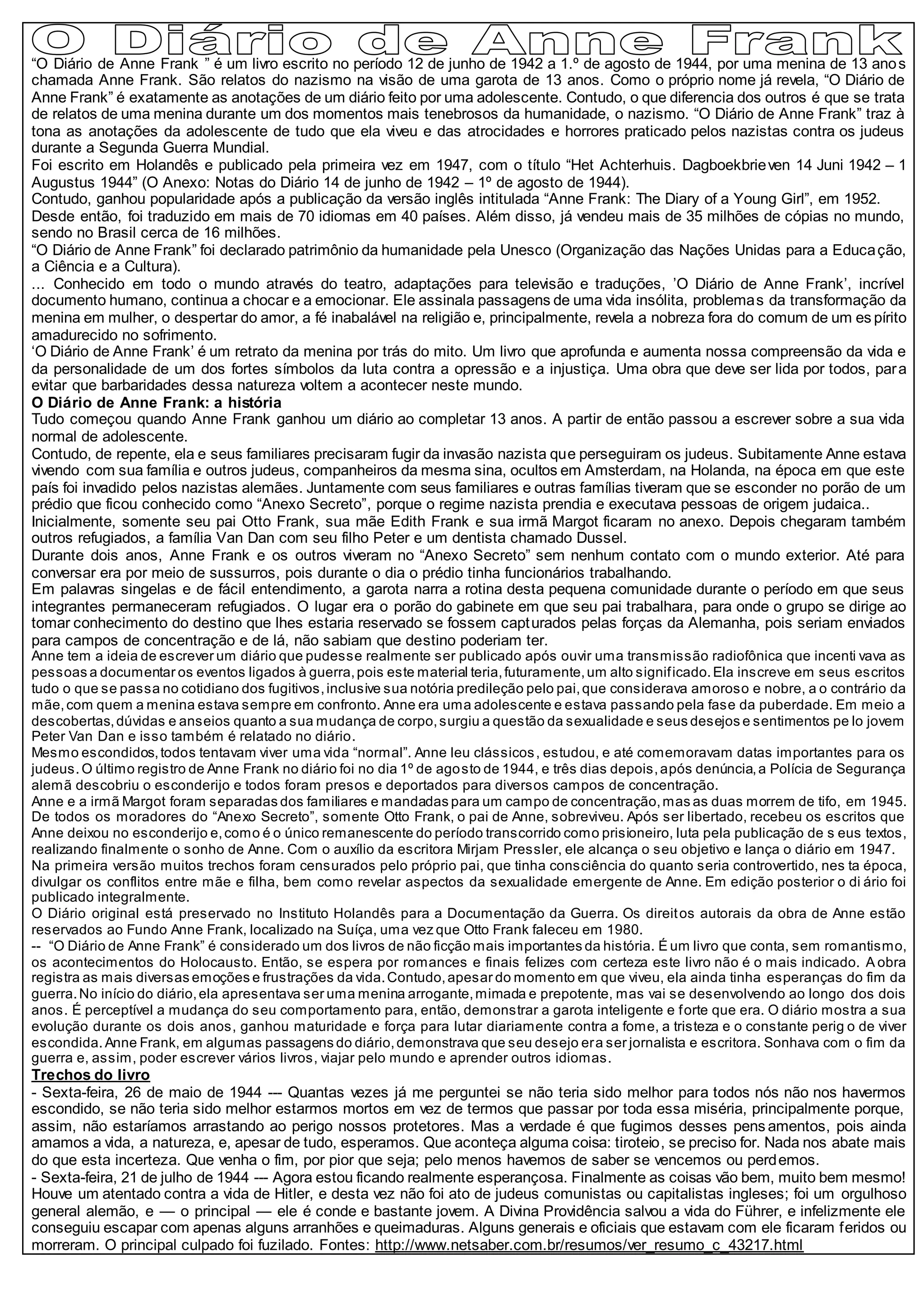 Diario de anne frank | DOC