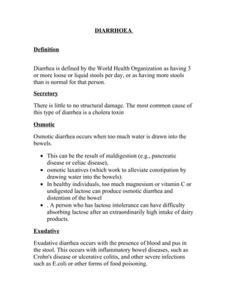 Understanding Diarrhoea: Causes, Types and Management | PDF