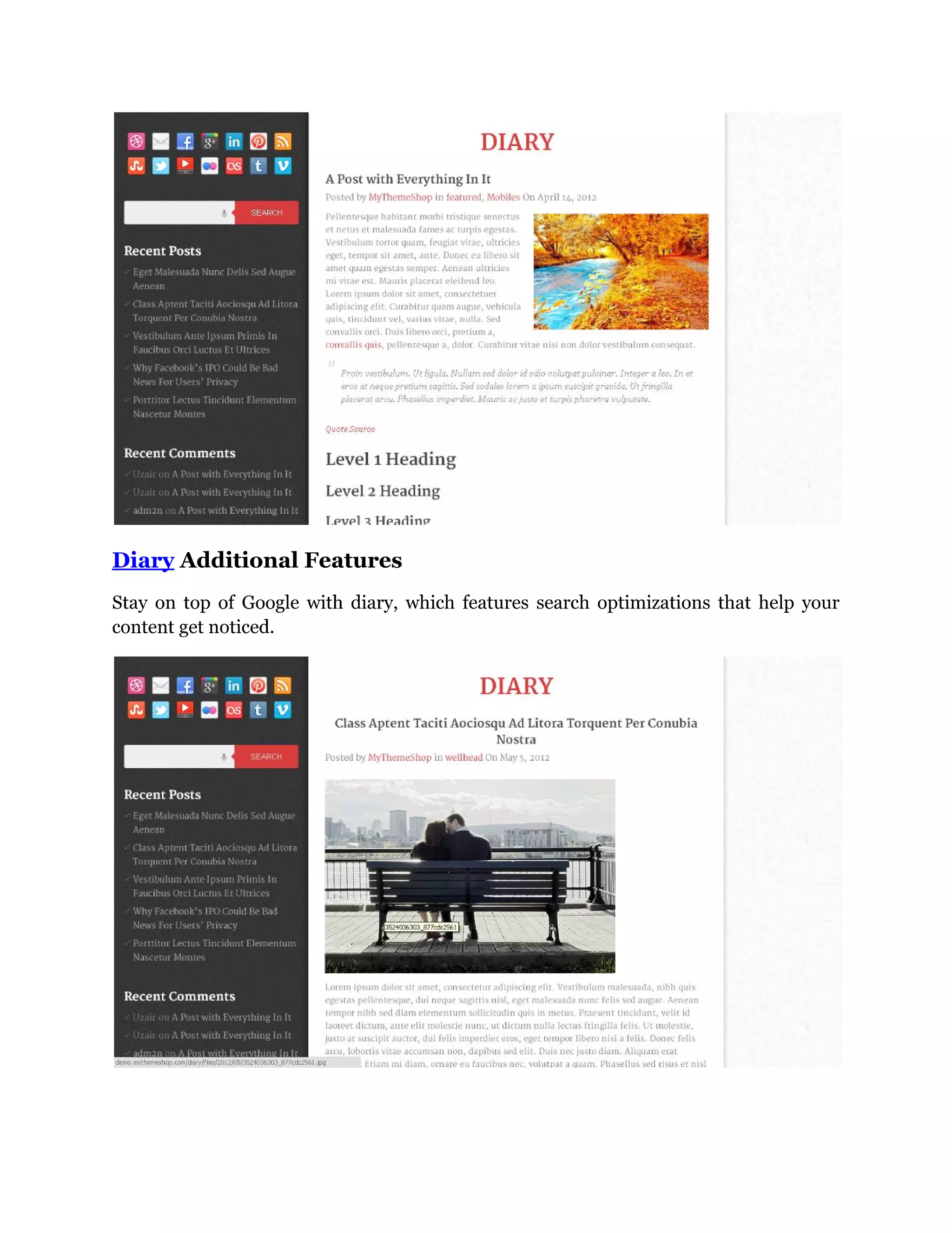 Diary Pixel Perfect Wordpress Theme Pdf