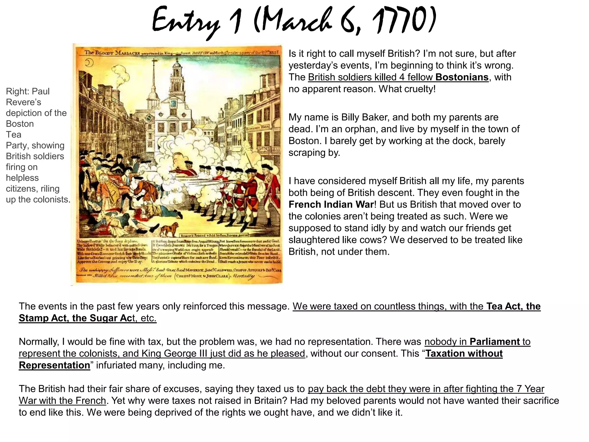 Diary entries American Revolution | PPTX