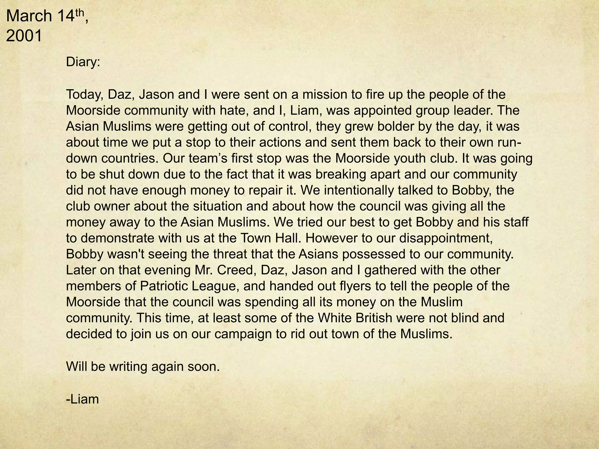 Diary entry liam | PPTX