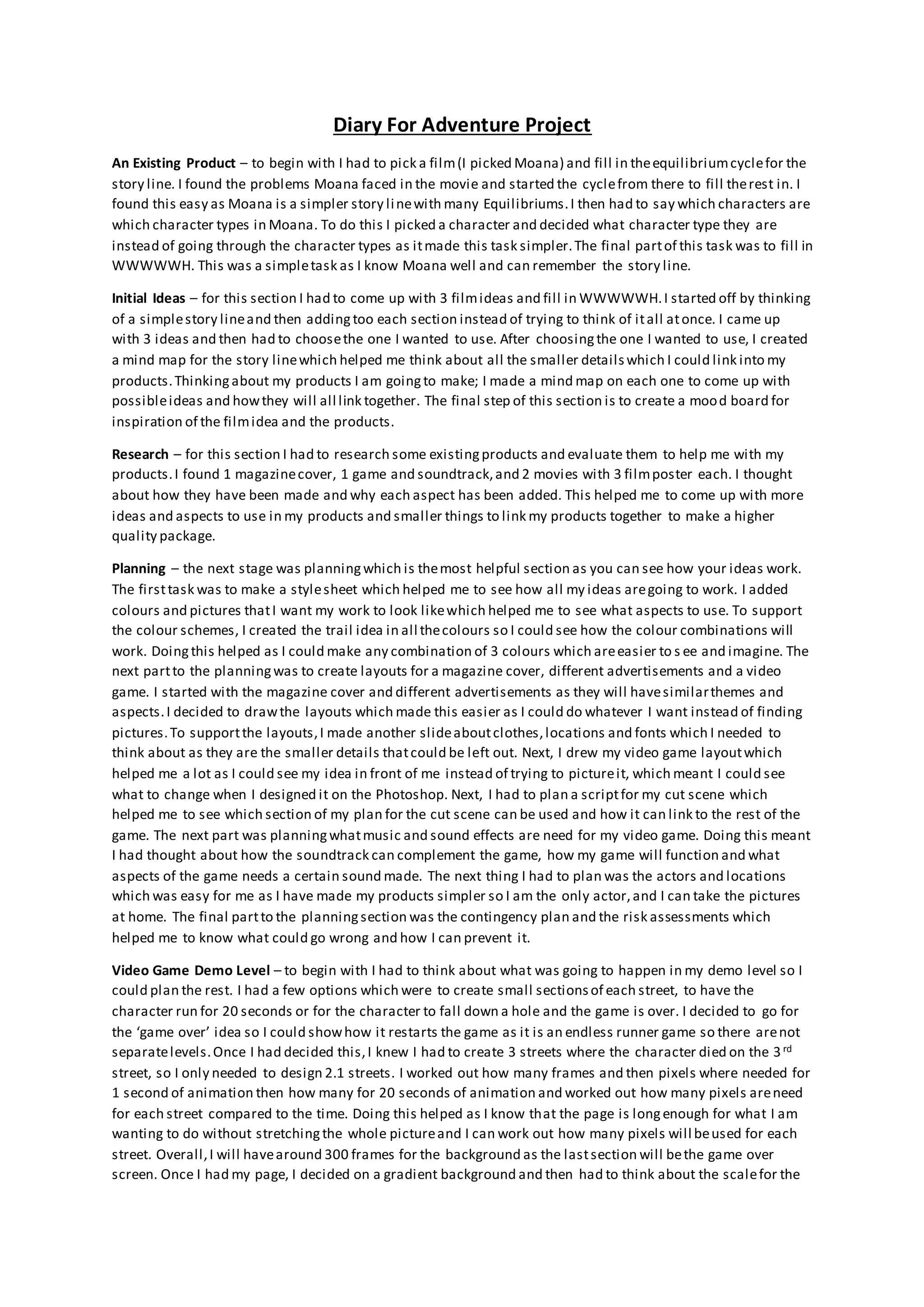 Diary For Adventure Topic | DOCX