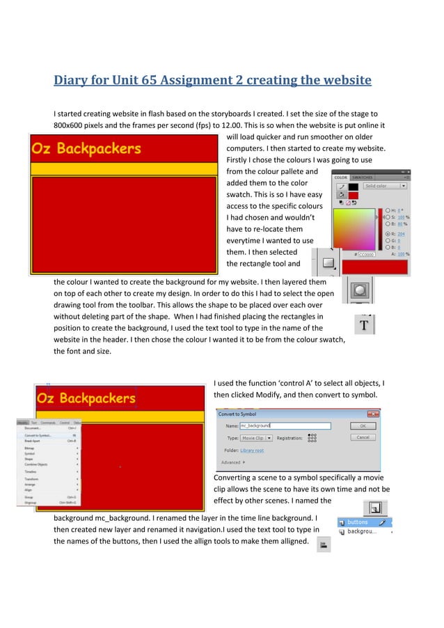 Diary for unit 65 assignment 2 creating the website | PDF