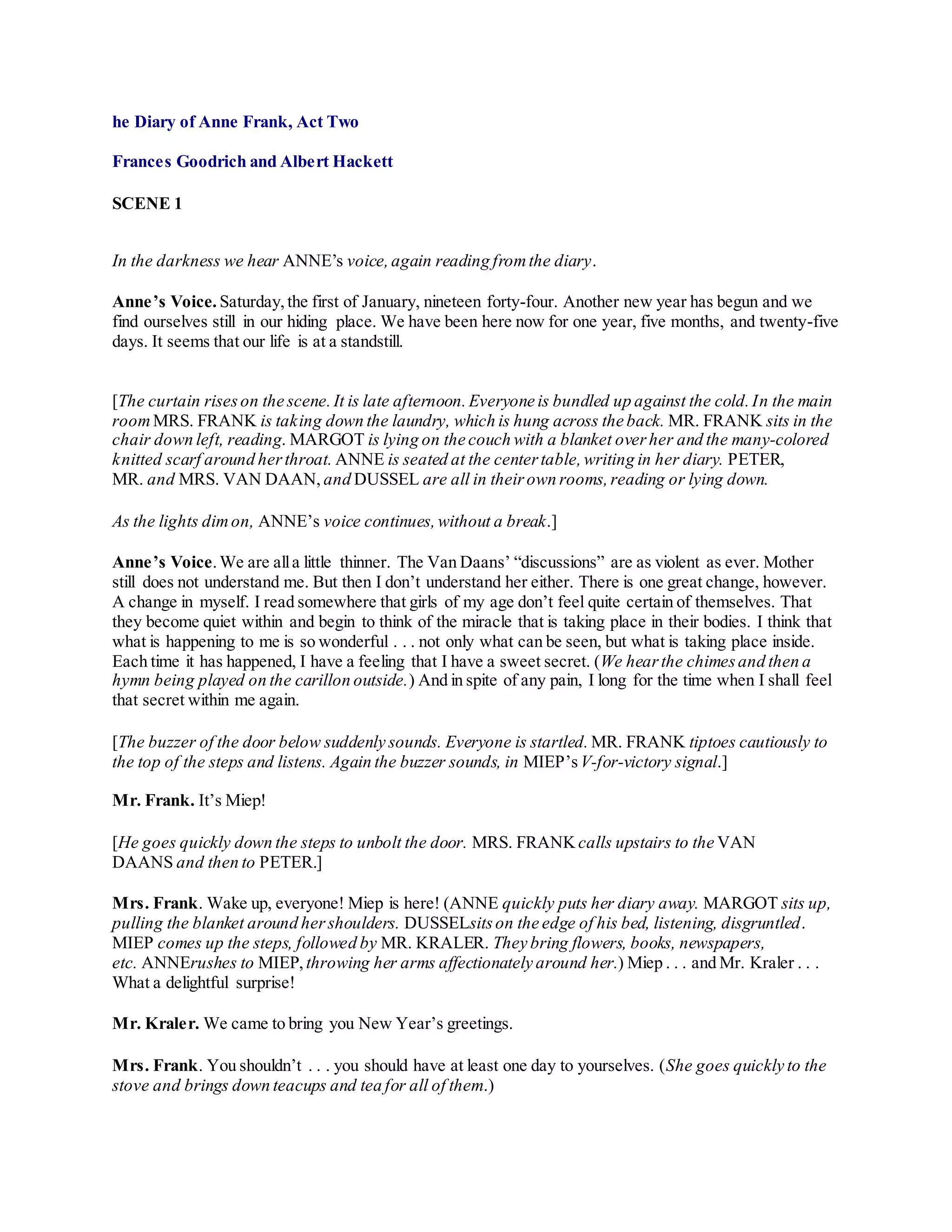 Diary of anne frank act ii scene 1 | DOCX