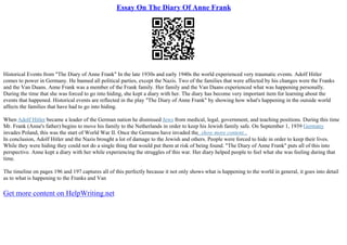 Diary Of Anne Frank Essay | PPT