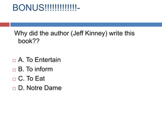 Diary Of A Wimpy Kid COMPREHENSION BASED TEST | PPT