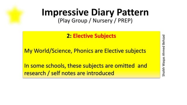 Diary pattern for Play Group to PREP | PPT