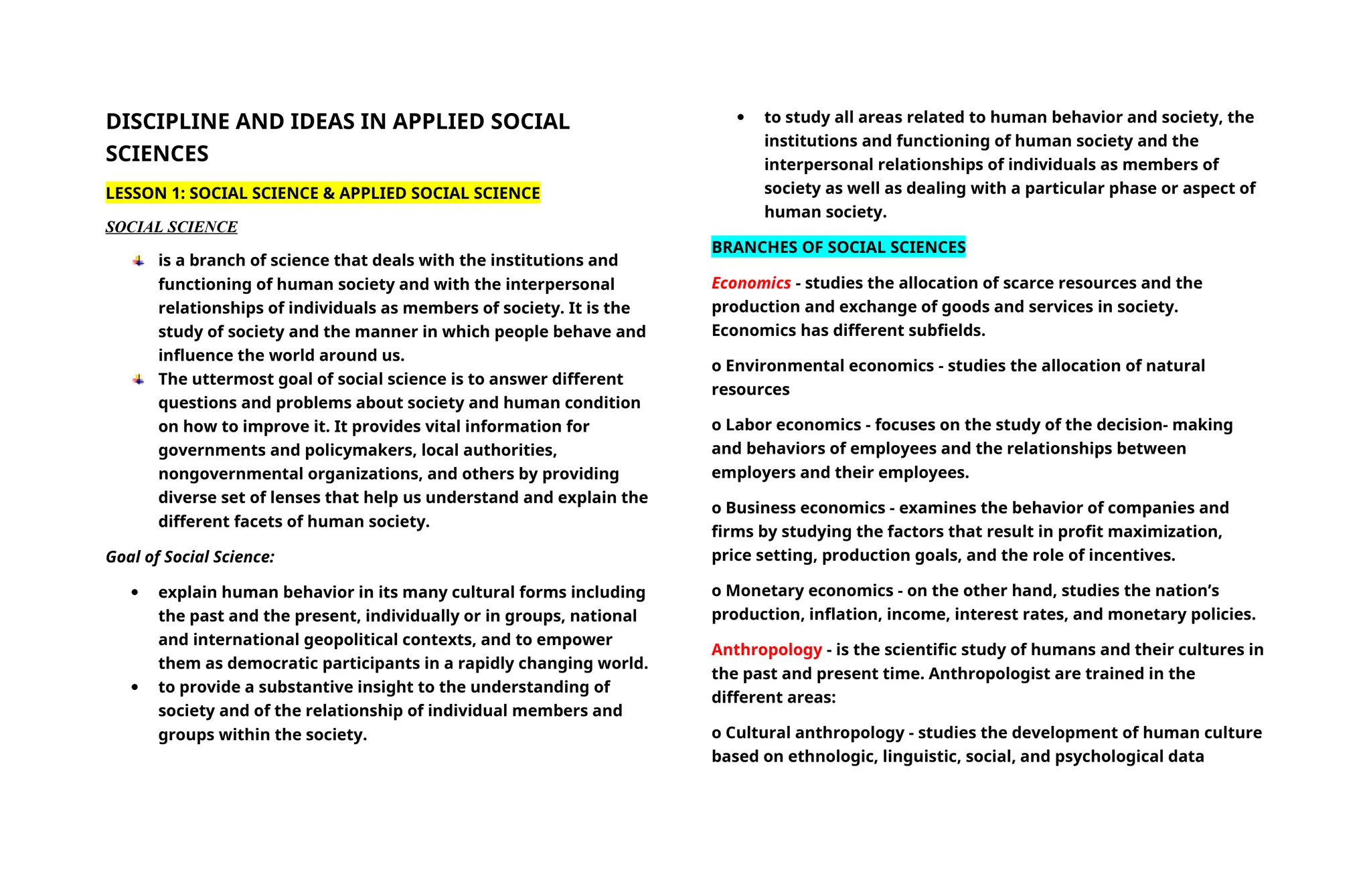 DISCIPLINE AND IDEAS IN SOCIAL SCIENCES FOR HUMSS 12 | DOCX