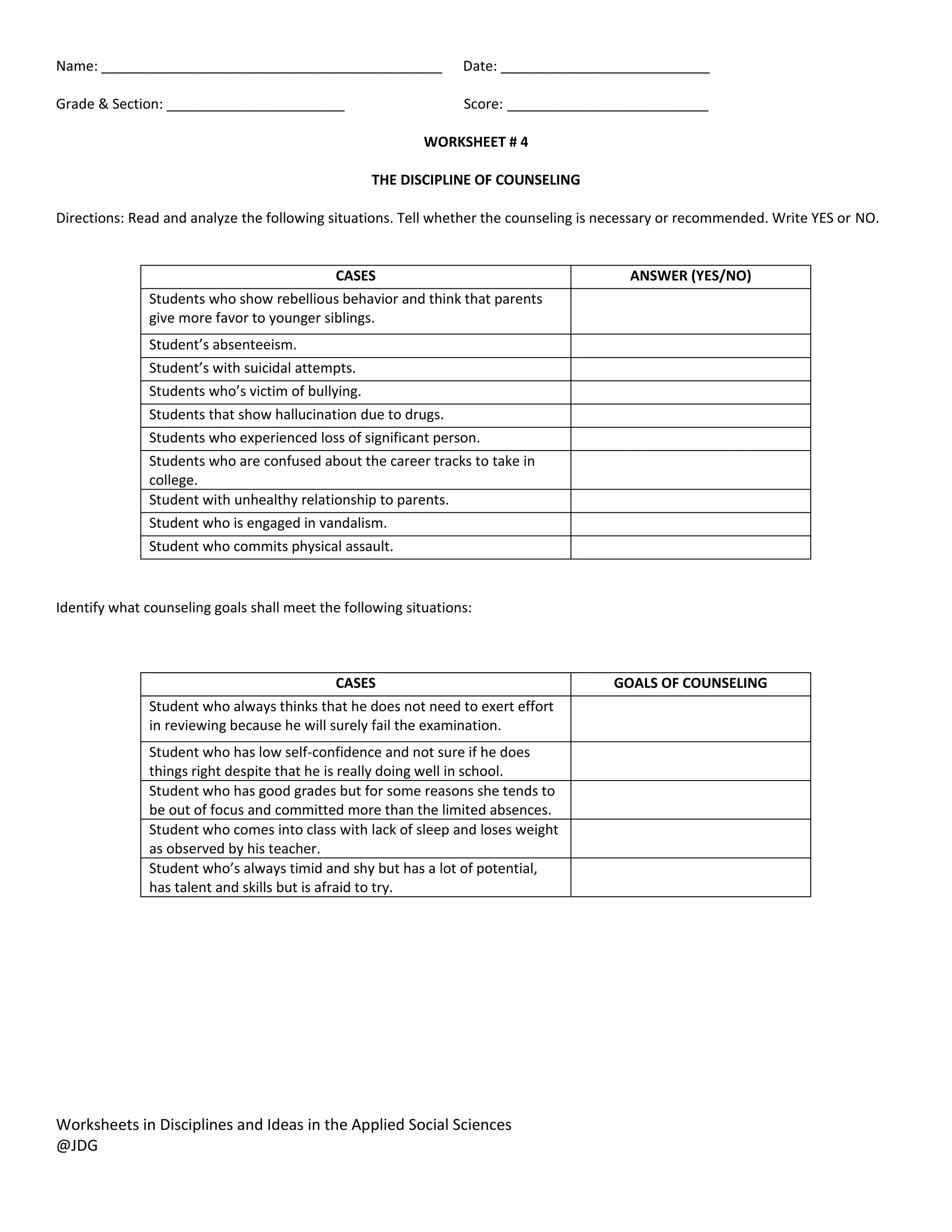 DIASS - The Discipline of Counseling (Part I) Worksheets.pdf