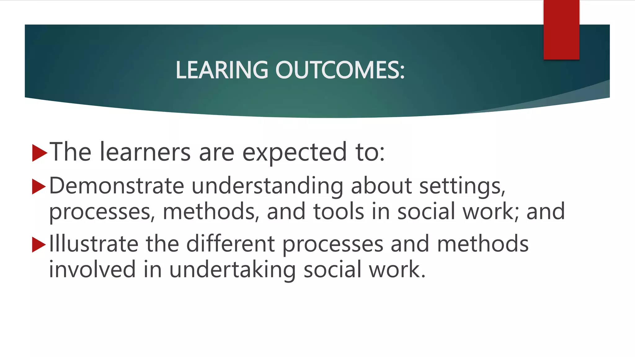 DIASS UNIT II, LESSON 4_SETTINGS, PROCESSES, METHODS, AND TOOLS IN SOCIAL WORK.pptx