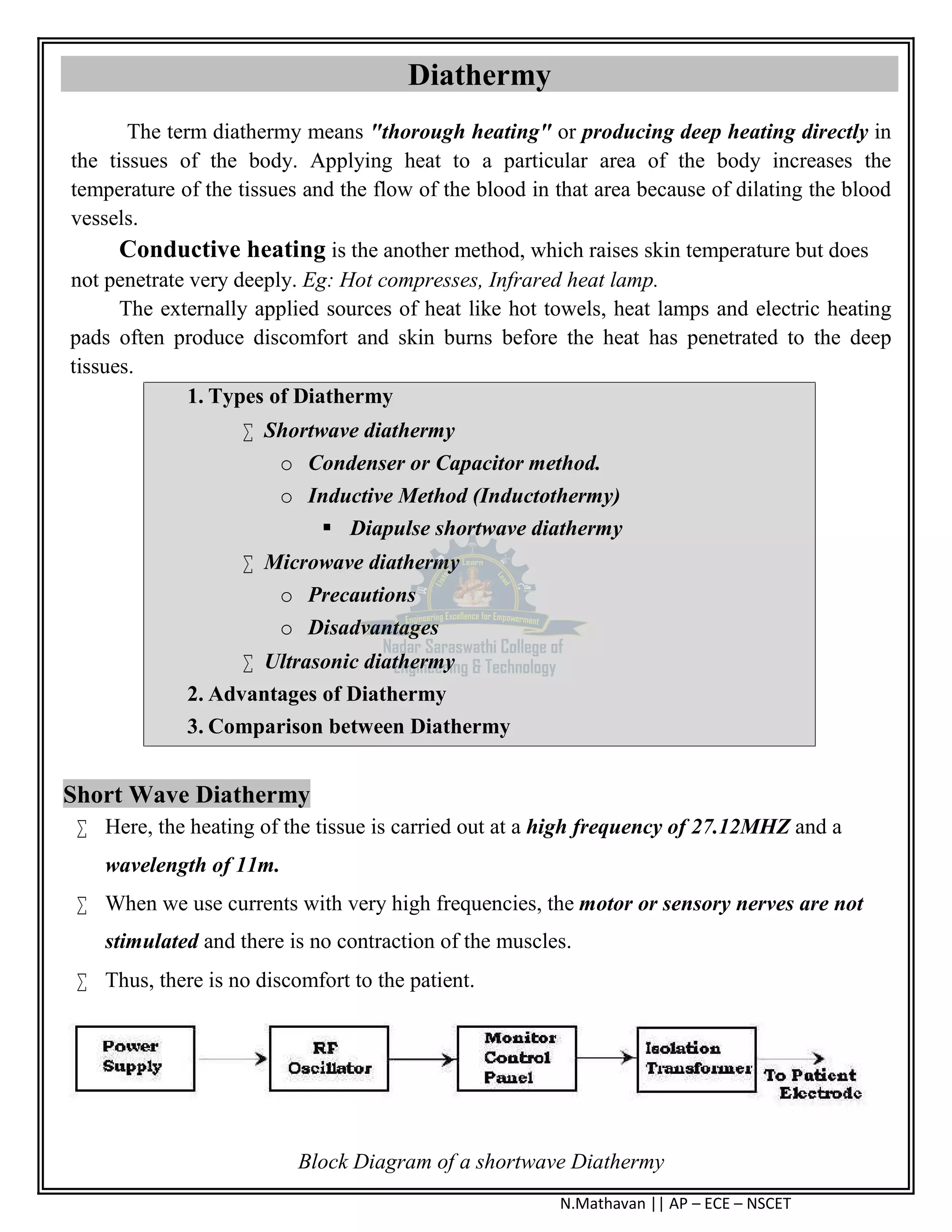 Diathermy - Medical Electronics - Hints for Slow Learner | PDF