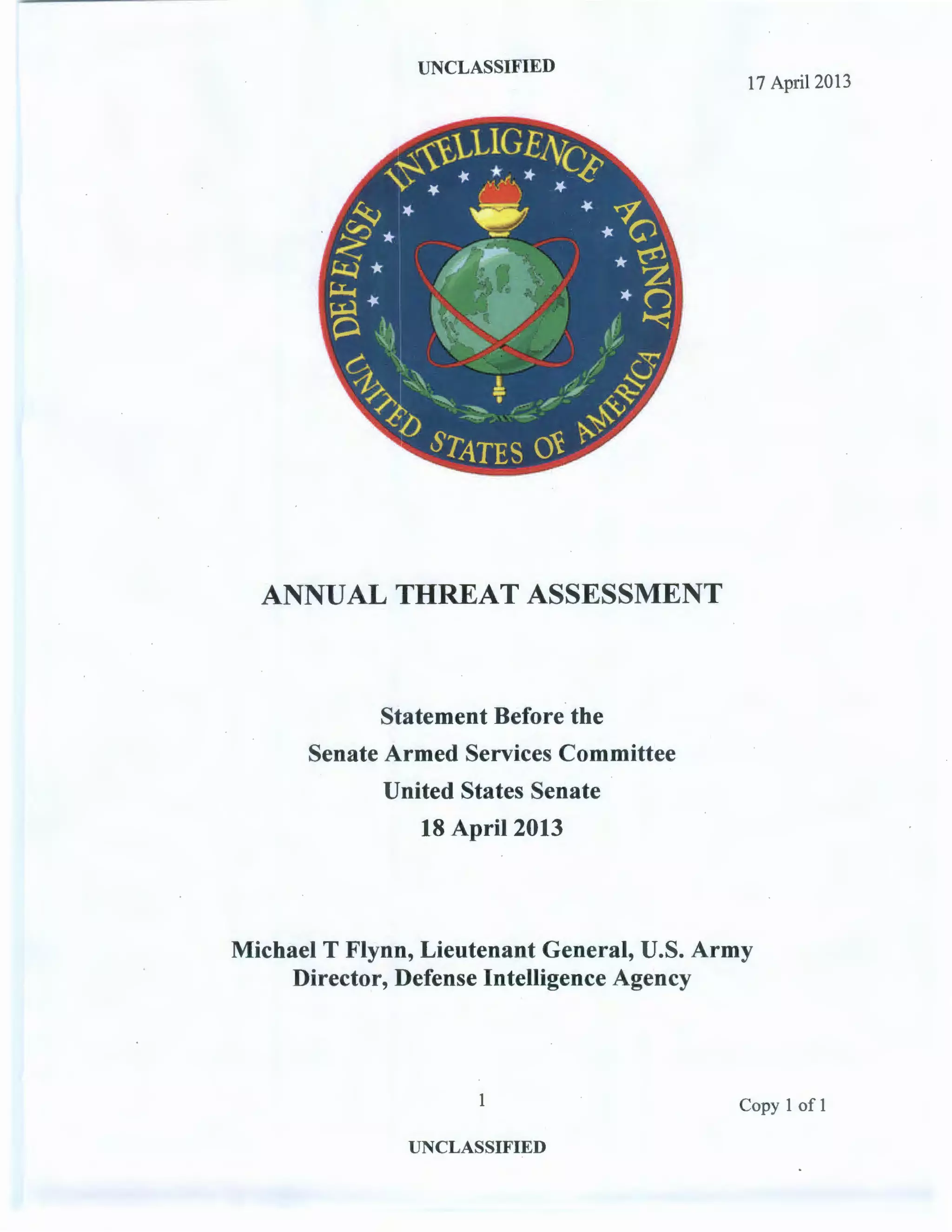 DIA Threat Assessment April 18 2013 | PDF